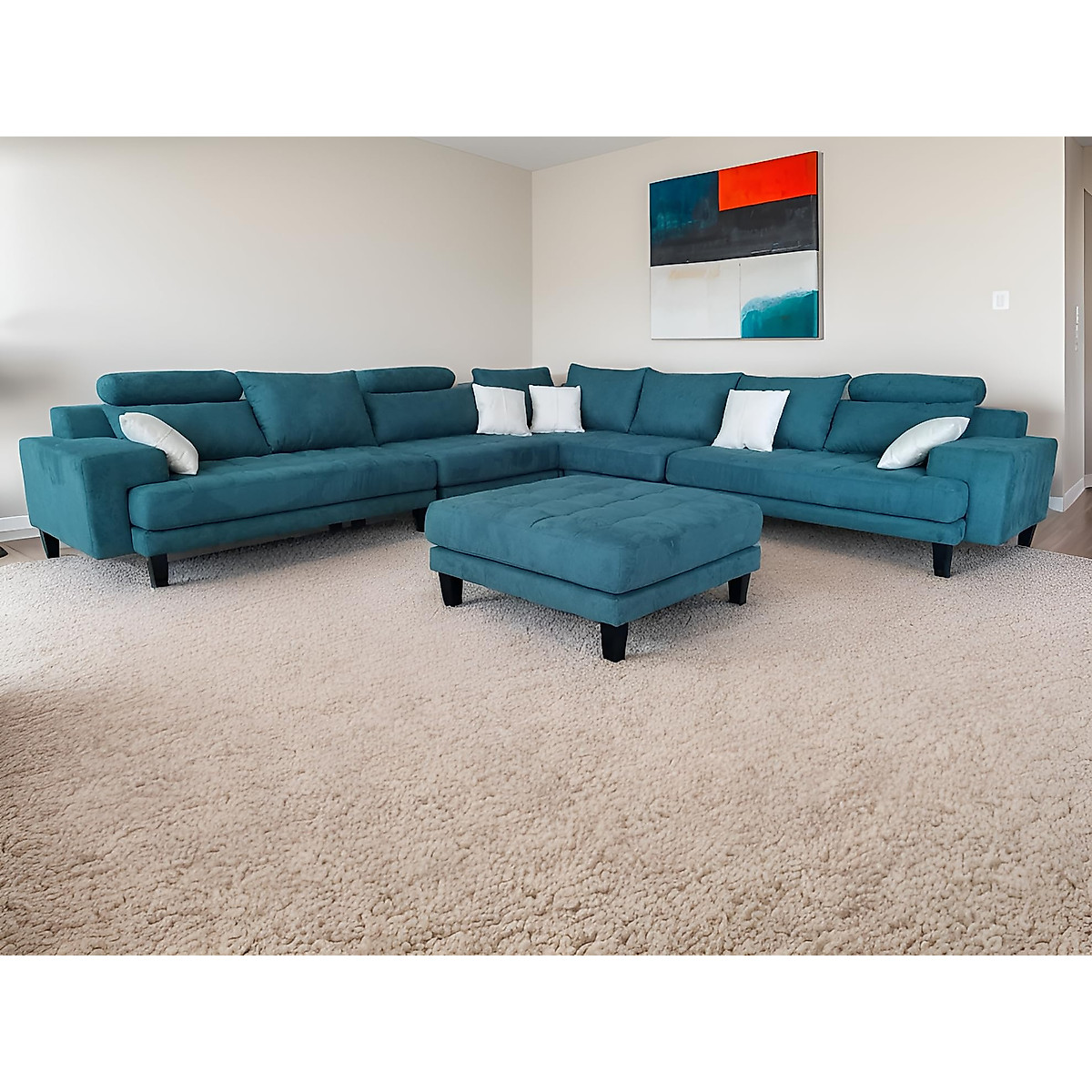 Stendmar L Shape U Shape Reversible Modern Microfiber Fabric Sectional Couch Sofa Set S150D (S150DTB-Teal Blue)
