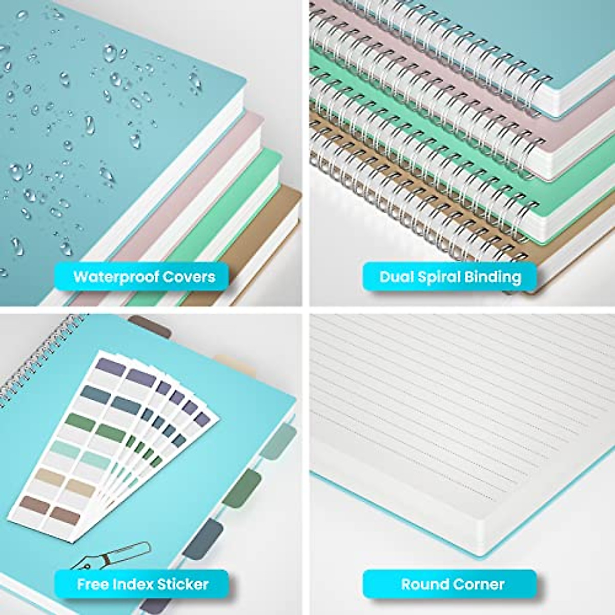 SOILHQ 4 Pack Spiral Notebook - A5 Lined Journal Notebook 7mm College Ruled Paper 5.7 x 8.3 inches Notebooks for School 80 Sheets/160 Pages,Journals for Work,Study and Notes