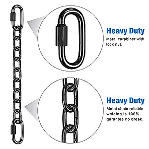 BeneLabel 2Pcs Black Heavy Duty Hanging Chains with 4 Carabiners, Hanging Kits Hammock Chair Hardware for Indoor Outdoor Playground Hanging Chair Hammock Punching Bags, 1000 LB Capacity