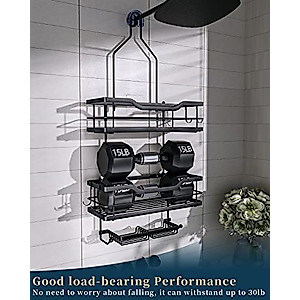 Consumest Shower Caddy, Shower Caddy Over Shower Head with Soap Holder, No Drilling Hanging Shower Organizer with 4 Movable Hooks, Rustproof & Waterproof Shower Storage Rack