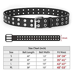SANSTHS Double Grommet PU Leather Belt for Women Men Punk Rock Metal Jeans Belts 1 1/2 inch, Black S