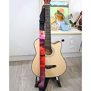 RAUYIVANY Guitar Strap, Sunset Cross Print Pattern with Leather End Guitar Straps, Adjustable Length, with Strap Lock + Button + 3 Picks for Acoustic, Electric, Bass and Classical Guitars