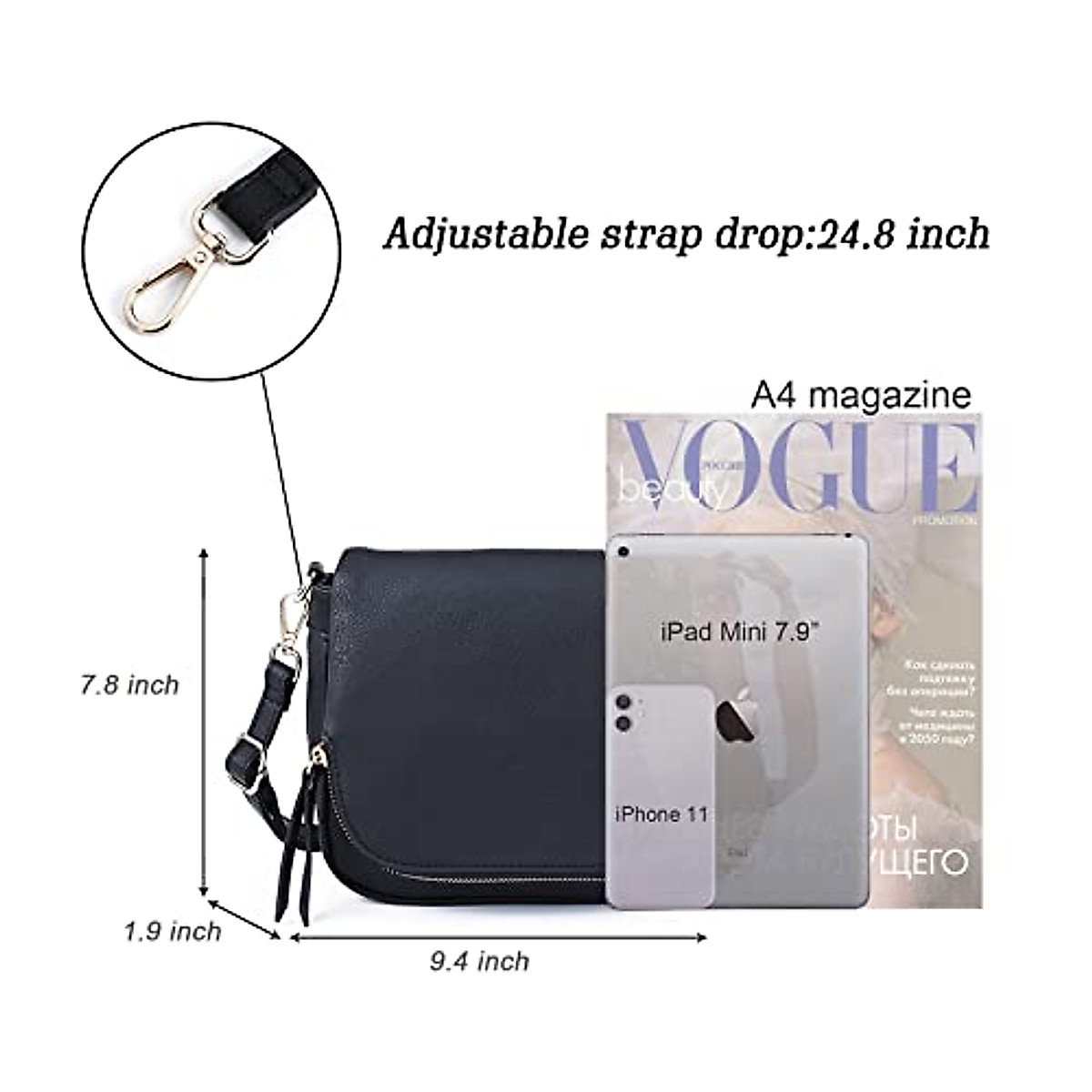 Crossbody Bags for Women Small Pu Leather Over the Shoulder Purses and Flap Cross Body Handbags with Multi Pockets