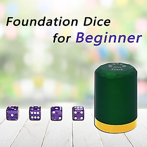 Dice Stacking Cup(Green) Set with 4 Pcs 19mm(Puple) and 5 Pcs 18mm(Red) Standard 6 Sided Dices, with Storage Bag-Magic Tricks Instruction