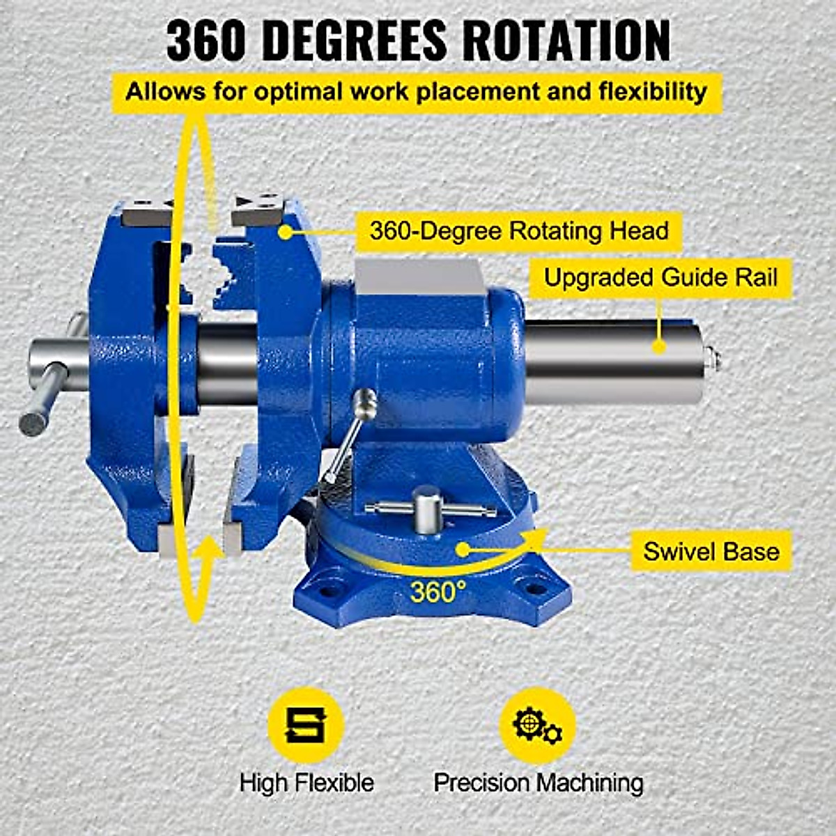 BestEquip 4" Heavy Duty Bench Vise , Double Swivel Rotating Vise Head/Body Rotates 360° ,Pipe Vise Bench Vices 15Kn Clamping Force,for Clamping Fixing Equipment Home or Industrial Use