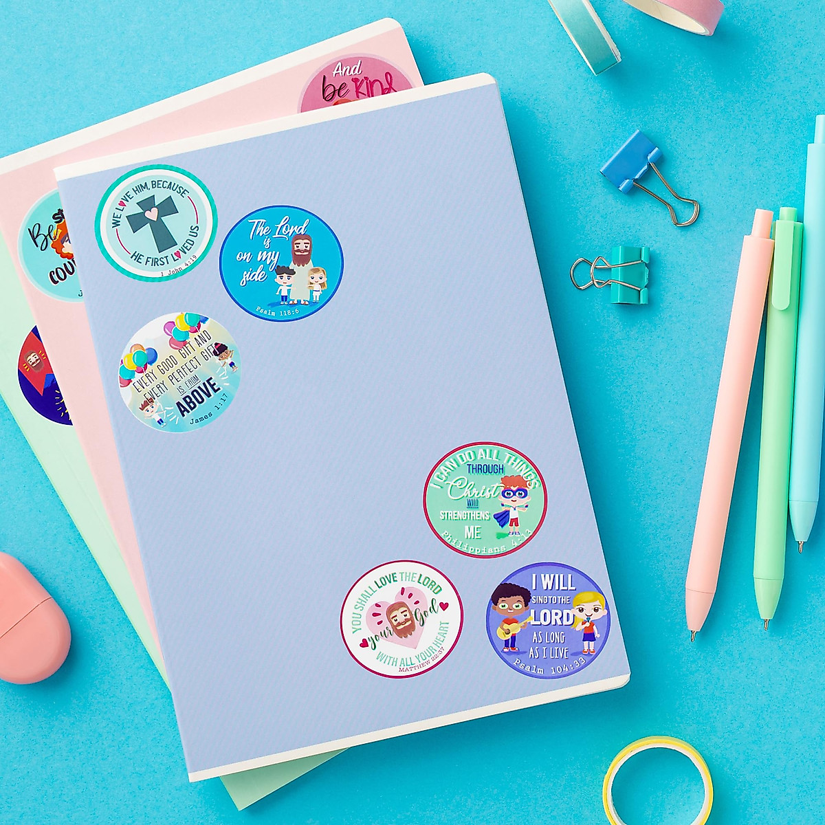 Juvale 1000 Pieces Christian Stickers, Bible Verse Stickers for Kids, Easter, School, Religious Sticker Roll, 10 Designs, James 1:17, Psalm 104:33, Ephesians 4:32 (1.5 in)