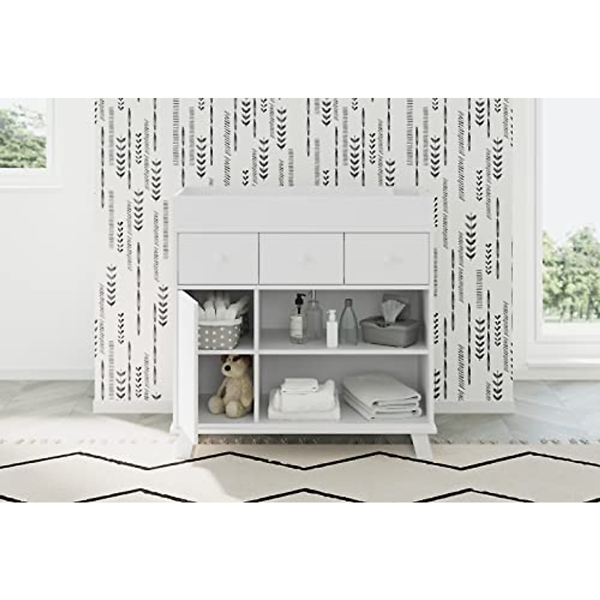 Storkcraft Modern Nursery Changing Table Dresser (White with White) – GREENGUARD Gold Certified, Baby Dresser With Changing Table Top, Dresser for Nursery, Changing Table With Drawers