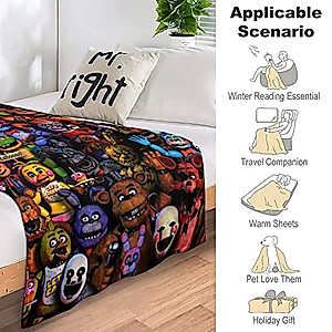 Anime Throw Blanket Cartoon FNAF Bear Printing Ultra-Soft Flannel Blankets Christmas Decor Sofa Nap Quilt for Living Room Couch Bed 60"x50"