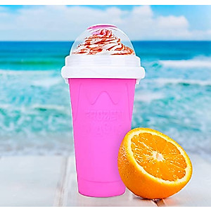 Kahopy Slushie Maker Cup, Magic Quick Frozen Slushy Maker Smoothies Cup Squeeze Cup Double Layer Cooling Cup, Homemade Slushie Cup Ice Cream Maker for Kids (Silicone, Rose Pink)