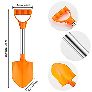 2 Pieces Orange Green Beach Shovel, 12.5 Inch Stainless Stain Plastic Sand Shovel Jumbo Large Sturdy Garden Shovel Snow Shovel with Long Handle for Garden Sand Snow