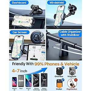 YRU True Military-Grade Car Phone Holder [2024 Upgraded Rotatable Strongest Suction Cup] Cell Phone Mount for Dashboard Windshield Truck Cradle Dash Stand for iPhone 15 14 13 12 Pro Max, Black