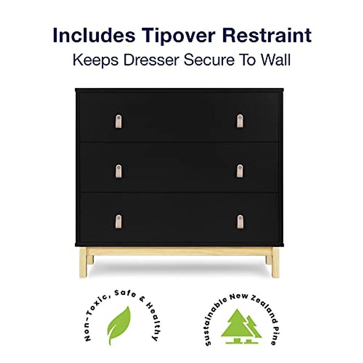 babyGap by Delta Children Legacy 3 Drawer Dresser with Leather Pulls - Greenguard Gold Certified, Ebony/Natural