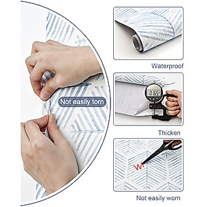 MelunMer Modern Peel and Stick Wallpaper Boho Contact Paper for Cabinets and Drawers Self Adhesive Wallpaper Removable Wallpaper for Bedroom Geometric Wallpaper for Bathroom Blue/White 17.3''×78.8''