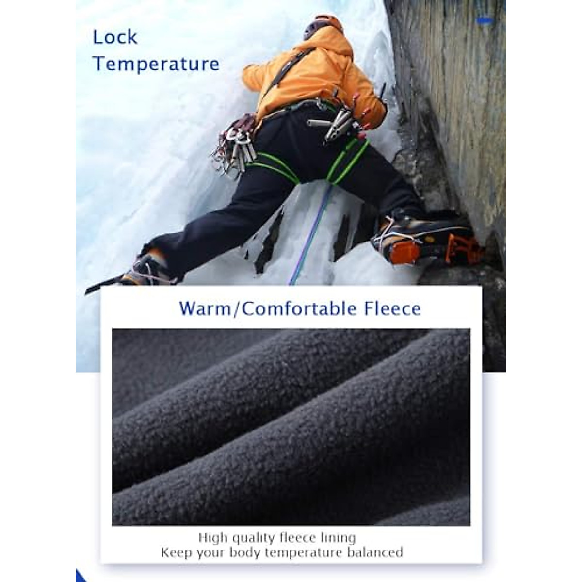 Gash Hao Men's Ski Snow Pants Waterproof Hiking Snowboard Pants Breathable Fleece Lined Zipper Bottom Leg (170Black 32W X 34L)