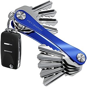 KeySmart Key Holder for Keychain Key Ring - Compact Key Organizer Key Chain Key Case, Minimalist Pocket-Sized EDC Keychain, Loop Piece for Car Fobs, Expandable (up to 14 Keys, Blue)