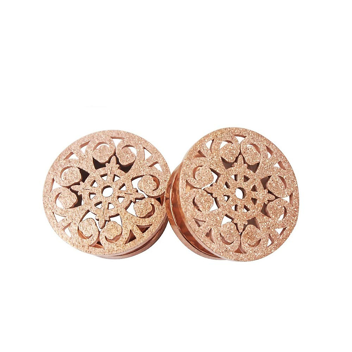 Frosted Filigree Flower Ear Plugs Tunnels Expander Gauges Stretcher Earrings Hollow-Out Screw Stainless Steel Piercing Body Jewelry (Rose Gold 1/2"(12mm))