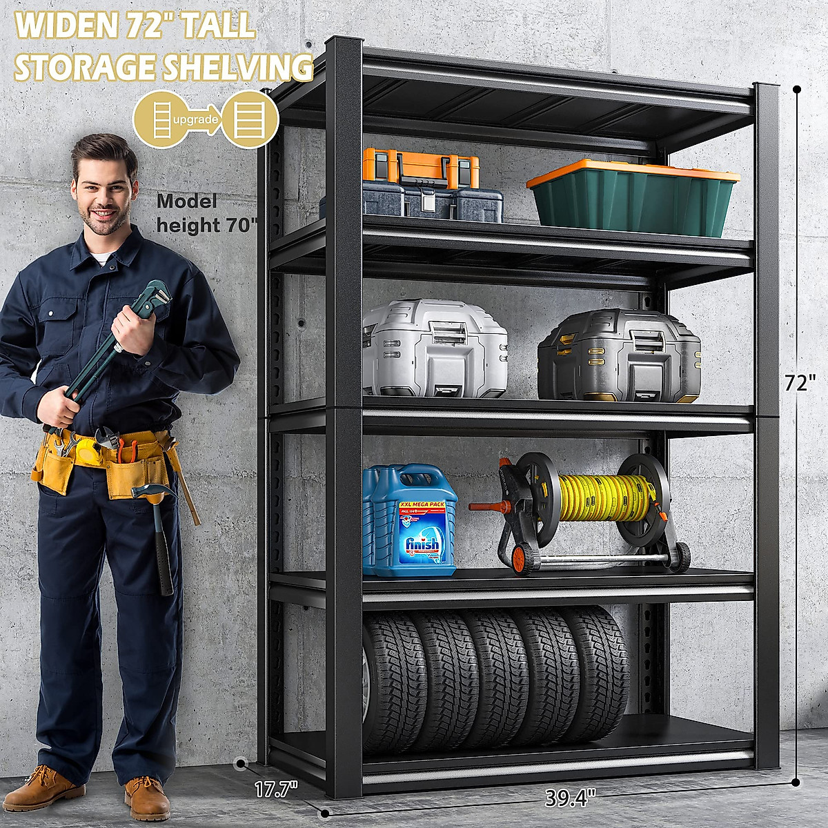 REIBII Garage Shelving Heavy Duty Garage Storage Shelves, Extra Large Adjustable Storage Rack with 5-Tier Metal Shelving unit, 2050LBS Loads Heavy Duty Shelving, Easy Assembly Unit Shelf, 2 Pack