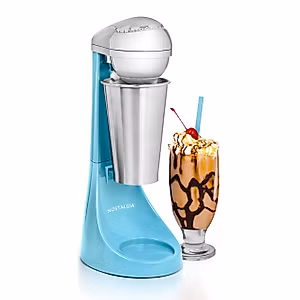 Nostalgia Two-Speed Electric Milkshake Maker and Drink Mixer, Includes 16-Ounce Stainless Steel Mixing Cup & Rod, Blue