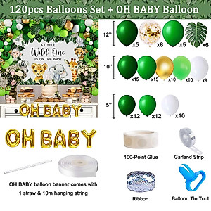 Yuzioey 224PCS Safari Baby Shower Decorations, Jungle Animals Oh Baby Party Supplies, Safari Disposable Dinnerware (Serve 24 Guests)with Paper Plates Cups, Backdrop Tablecloth Balloon Garland Kit