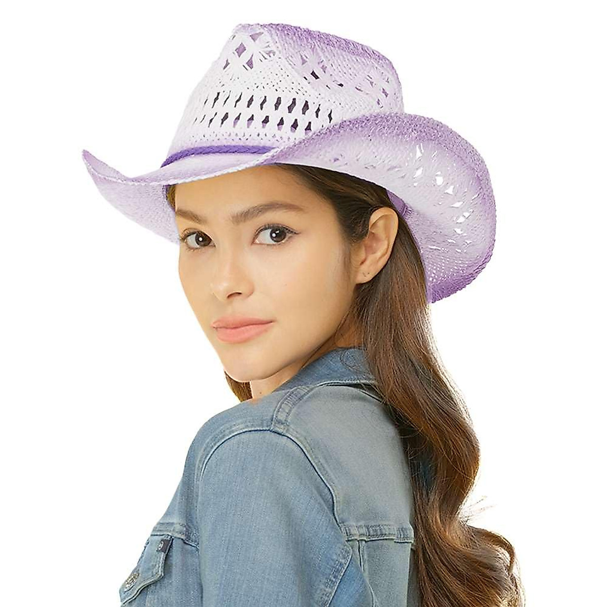 C.C Ombre Open Weave Cowbay Hat with Braided Trim, Lavender