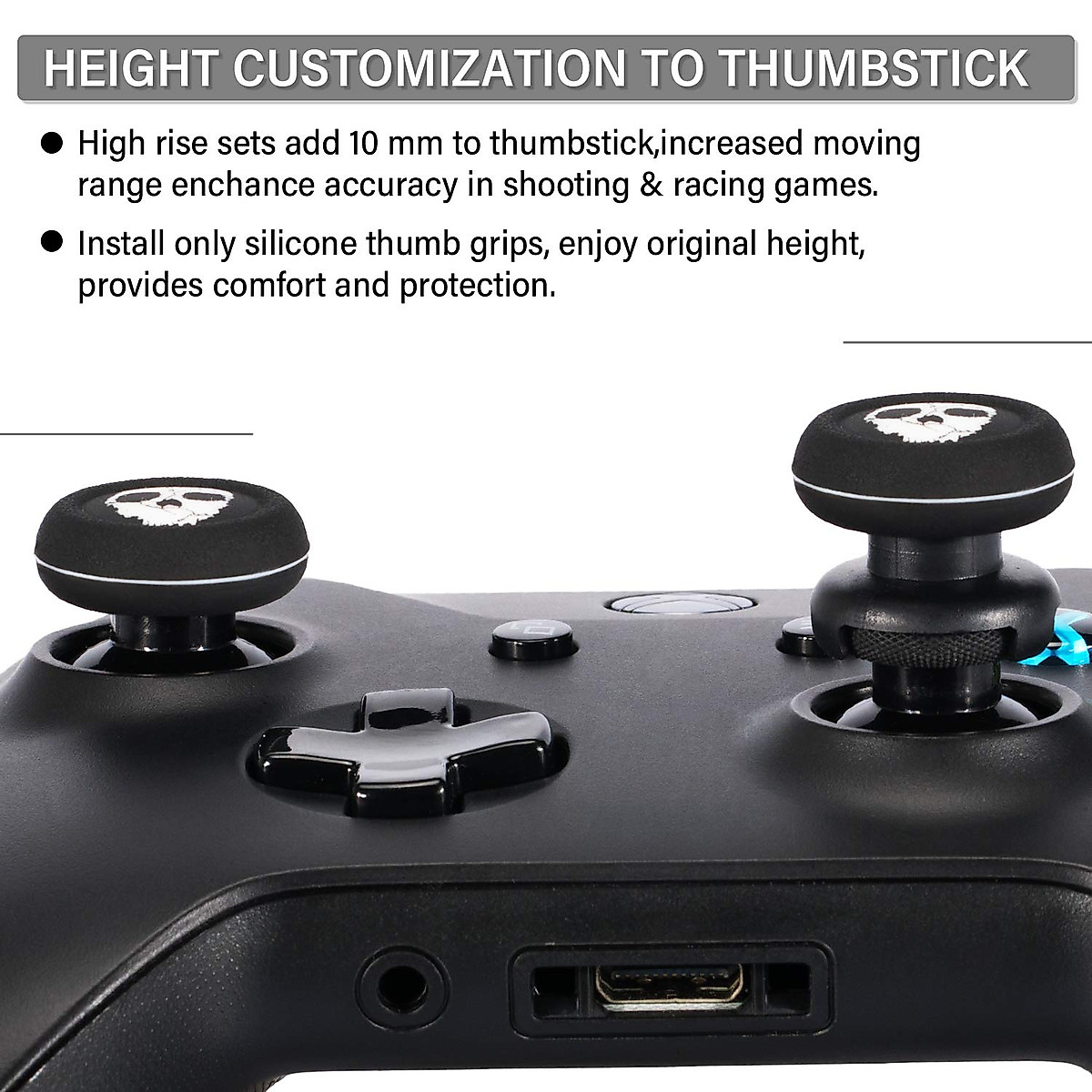 Playrealm FPS Thumbstick Extender & Printing Rubber Silicone Grip Cover 2 Sets for Xbox Series X/S & Xbox One Controller(Ghost)