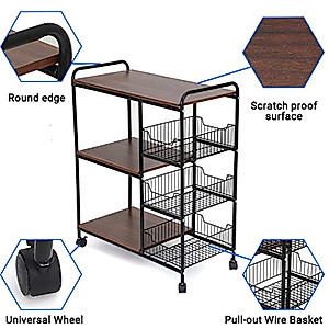 QUANJJ Rolling Cart with Wheels Shelf Metal Trolley Shelving Microwave Oven Shelf Utility Bathroom Mobile Storage Rack