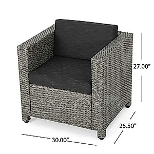 Christopher Knight Home Puerta Outdoor Wicker Club Chair with Water Resistant Cushions, Mixed Black / Dark Grey