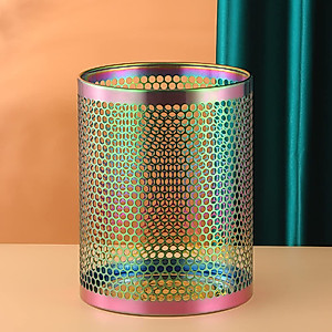 QOBIMOON Mesh Wastebasket Round Mesh Stainless Steel Wastebasket Trash Can Recycling Bin for Home, Office, Bathroom, Bedroom & Kitchen, 3.5 Gallon / 12L, 11" H x 10" D Garbage Can -Rainbow Color
