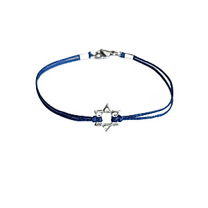 Star of David men's bracelet, silver charm custom gift for him, blue cotton cord bracelet for men, Bar Mitzvah gift, Jewish Hebrew Jewelry from Israel, judaica