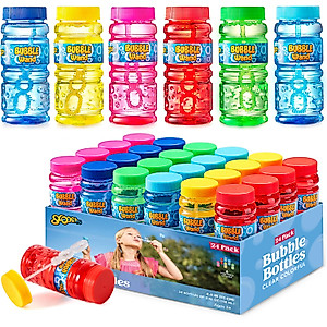 Sloosh 24 Pack Assorted Colors Bubble Solution Bottles with Wand (4 Oz) for Kids' Bubble Toys Summer Bubble Fun Activity, Easter, and Assortment Party Favors