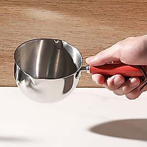 Butter Warmer Pot with Wooden Handle for Seafood, SUS304 Stainless Steel Milk Warmer for Coffee, Small Heating Cookware Soup Wamer Pan 4.13Inch 300ml (300ml-SUS304)