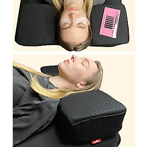 XOLLOZ Pillow For Eyelash Extensions - Curved Memory Foam Lash Bed Pillow With Neck And Back Support, Perfect Pillow For Eyelash Extensions, Two Pockets For Tools On The Sides Of Pillow (Black)
