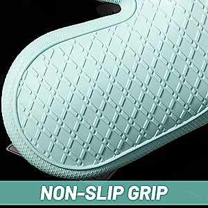 MKLINSIYU Silicone Kitchen Oven Mitts，Heat Resistant 500 Degrees，Oven Mitts Set，Waterproof Flexible Glove and Quilted Liner for Oven Cooking, Grill & BBQ (Mint Green), 12 x 5.7 x 0.75 inches