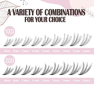 FLOMAZE 20D Lash Clusters, Individual Lashes 240pcs Faux Mink Lash Clusters Natural Handmade Cluster Eyelash Extensions C Curl 0.07mm Thickness False Lashes (12/13/14/15/16mm)