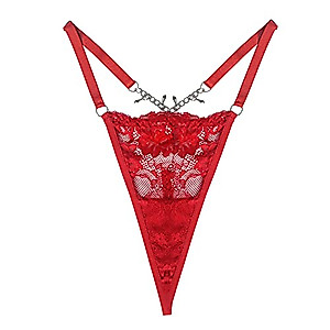Underwear Women Sexy Lace G- String Thongs for Women Naughty for Sex Low Waist Stretch T-Back Tangas Breathable Lightweight Bikini Pants Women Underwear Red