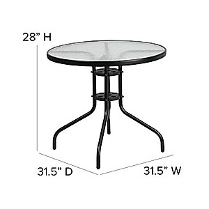 Flash Furniture 4 Black Flex Comfort Stack Chairs, 31.5" Round Tempered Glass Patio Table