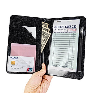 Glitter Server Book for Waitress,Restaurant Server Book for Waiter,Guest Check Serving Book with Pen Holder for Waiter Server Wallet(5x8 Black)