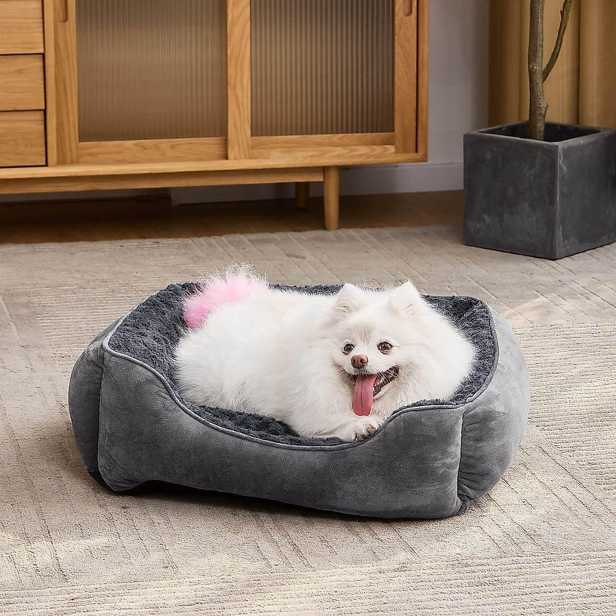 JOEJOY Rectangle Dog Bed for Large Medium Small Dogs Machine Washable Sleeping Dog Sofa Bed Non-Slip Bottom Breathable Soft Puppy Bed Durable Orthopedic Calming Pet Cuddler, Multiple Size, Grey