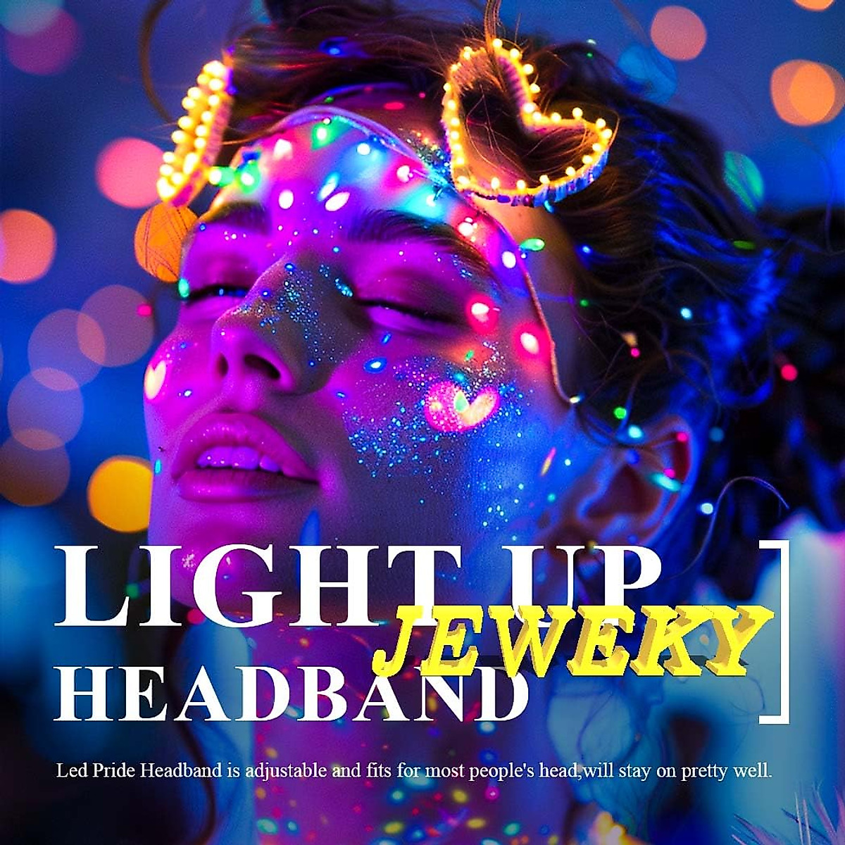 JEWEKY Light Up Headband Star Moon Hair Band Flashing Headpiece Led Rave Costume Party Hair Accessories Women (see through)