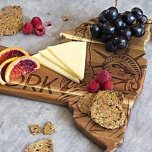 Totally Bamboo Rock & Branch Origins Series New York State Shaped Cutting Board and Charcuterie Serving Tray, Includes Hang Tie for Wall Display