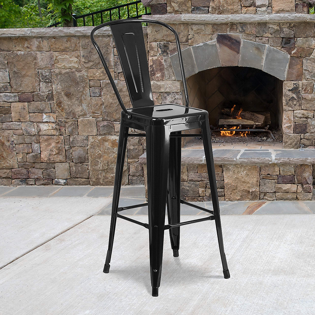Flash Furniture Commercial Grade 30" High Black Metal Indoor-Outdoor Barstool with Removable Back