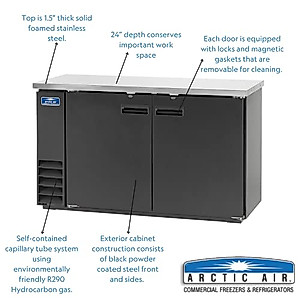 Arctic Air ABB60 61" Double Solid-Doors Back Bar Refrigerator, 16.7 Cubic Feet, Stainless Steel, Black, 115v