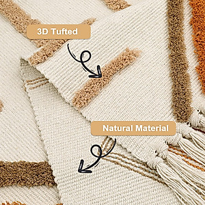 Uphome Small Bathroom Rug 2'x3' Hand-Woven Washable Front Entryway Rug with Tassels, Beige Soft Cotton Diamond Tufted Kitchen Mat Colorful Farmhouse Geometric Throw Rug for Bedroom Foyer Laundry