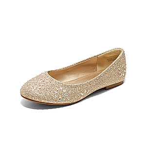 DREAM PAIRS Girls Dress Shoes Slip-on Rhinestone Glitter Ballet Flats for Wedding, Party, Birthday, Prom, Little Kid/Big Kid,Size 2 Little Kid,Nina-100-Gold Glitter,NINA-100