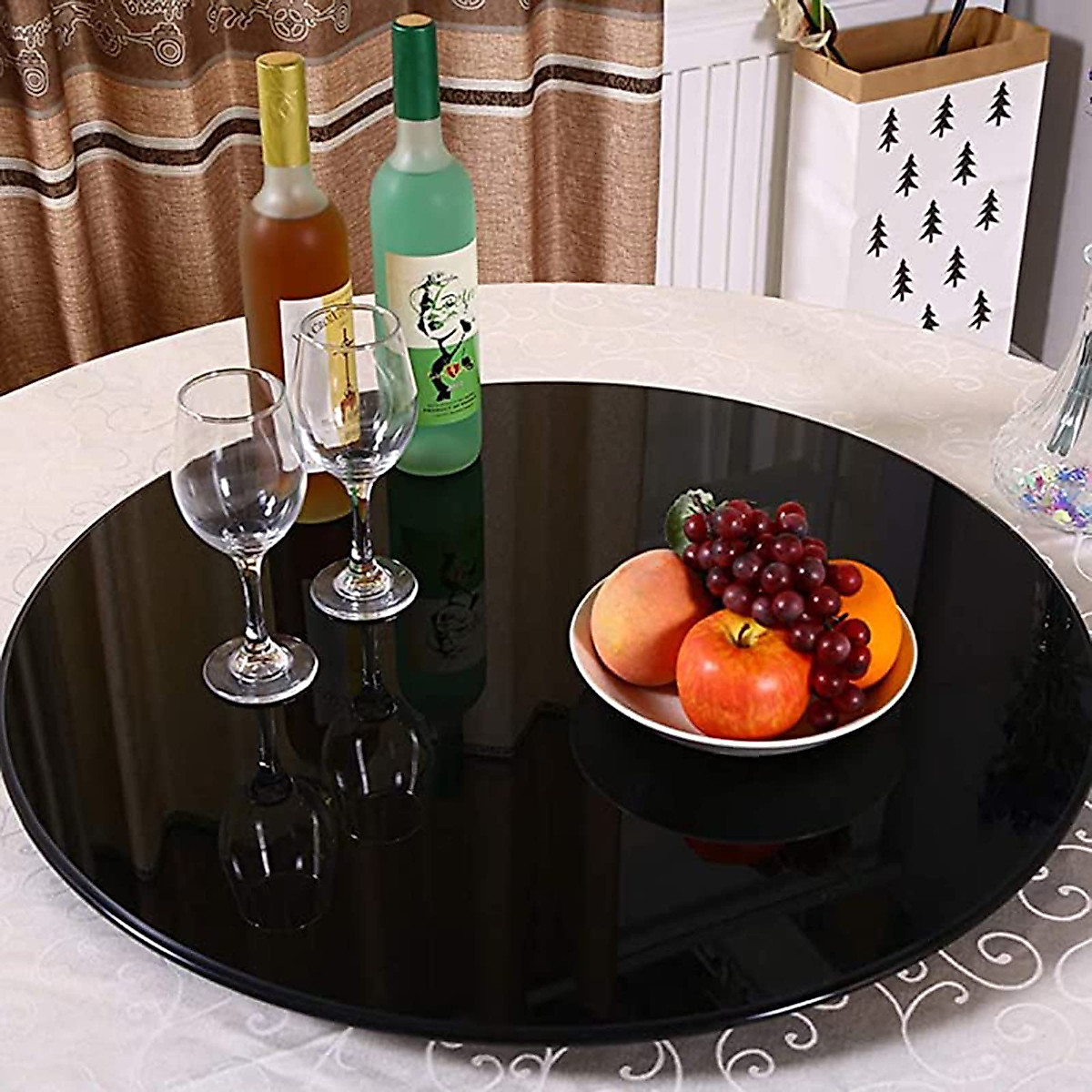 WYFFF 80 cm (30 Inch) Large Lazy Susan for Table Top, Round Home Hotel Table, Black Tempered Glass Turntable Base, 360° Rotating for Kitchen Dining Table Tabletop