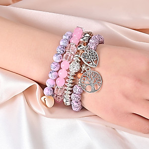 Bohemian Bracelet Sets for Women - 6 Sets Stackable Stretch Bracelets Multi-color Boho Jewelry for Women Hippie Bracelets Dainty Jewelry Best Friend Gift (Tree of Life Bead Bracelets)