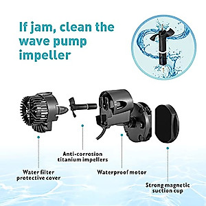 AQQA Aquarium Wavemaker Circulation Pump,360°Adjustable Ultra-silence Magnetic Mount Suction Submersible Powerhead Pump,530GPH Flow For Freshwater or Saltwater Fish Tank (3W 530GPH)