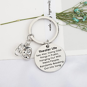WSNANG Drama Theater Gifts Theatre Life Keychain Comedy Tragedy Mask Jewelry Broadway Musical Jewelry Drama Teacher Gift (Theater Life KC)