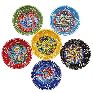 Küchengeräte 6 pcs Hand Painted Turkish Ceramic Snack Bowls 3.35''/8.5cm-74ml/2.5 oz Decorative Ottoman Tulips Design Multi-Purpose Cute Set - Pinch Sauce Dipping Finger Small Serving Bowls