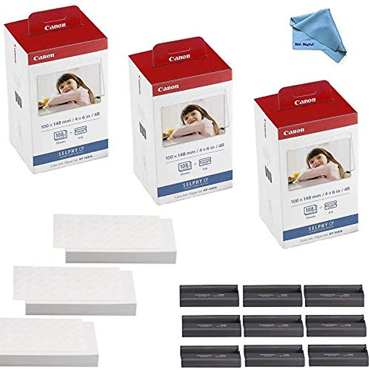 Canon KP-108IN Color Ink And Paper Set (3-Pack 324 Sheets and 9 Ink Cartridges) Compatible with SELPHY CP1300 CP1200 CP910 CP900 CP760 CP770 CP780 CP800 Wireless Compact Photo Printer